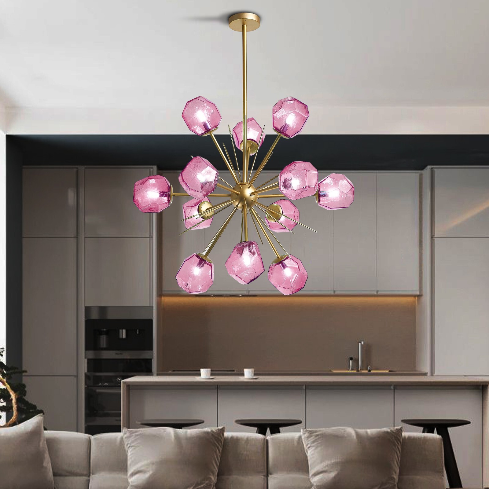 12-Light Blue Glass Chandelier Sputnik Ceiling Light Fixtures for ...