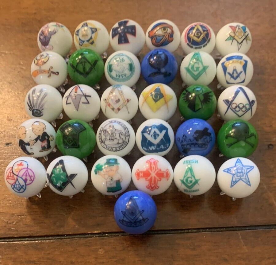 Mixed Mason/Masonic/Freemason 5/8' GLASS MARBLES & stands | eBay