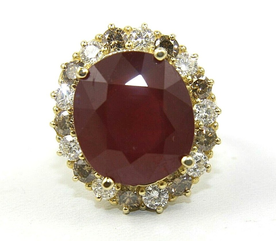 Natural Oval Red Ruby & Diamond Halo Solitaire Ring 14k Yellow Gold 19.94Ct | eBay