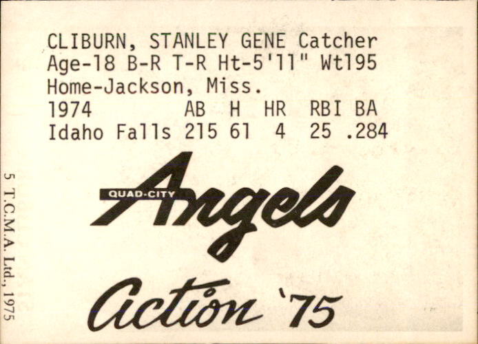 1975 Quad City Angels TCMA 5 Stan Cliburn - EX Jackson Mississippi ...