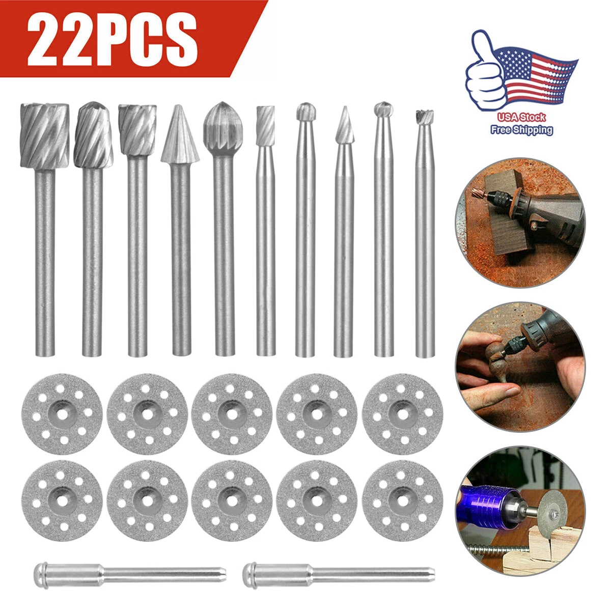 TSV 10pcs Carbide Burrs Fit For Dremel, 1/8 Shank Double