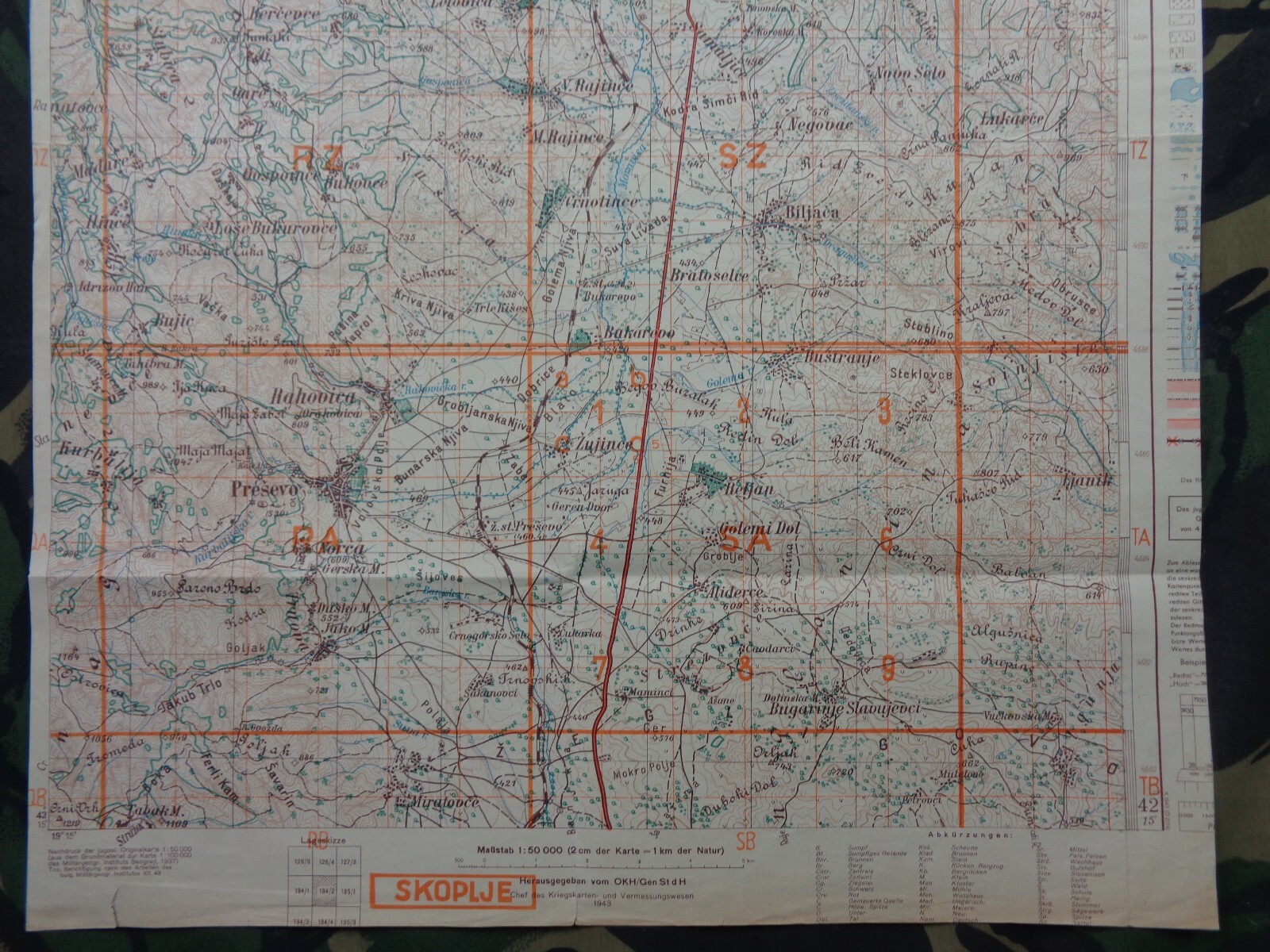 WW2 German "HEERESKARTE" map of OCCUPIED YUGOSLAVIA entitled "PRESEVO ...