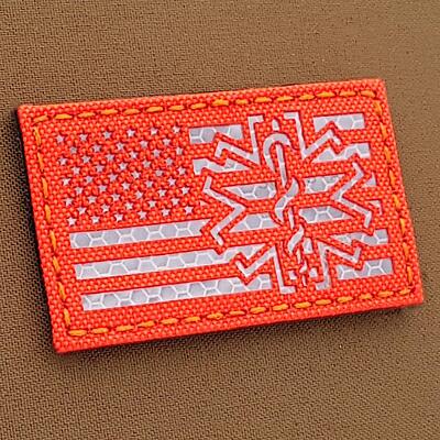 USA flag EMS 3M SOLAS blaze orange hi viz reflective honeycomb SAR MED patch | eBay