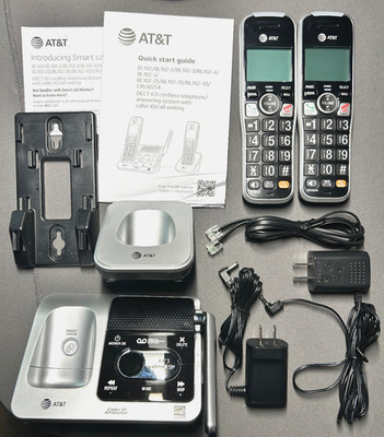 AT&T BL102-2 Black Silver DECT 6.0 2 Handset Answering System With Call ...