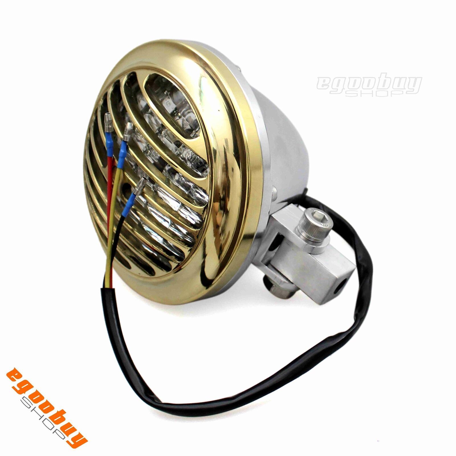 Brass Headlight Light Finned Grill For Retro Chopper Bobber Cafe Racer ...