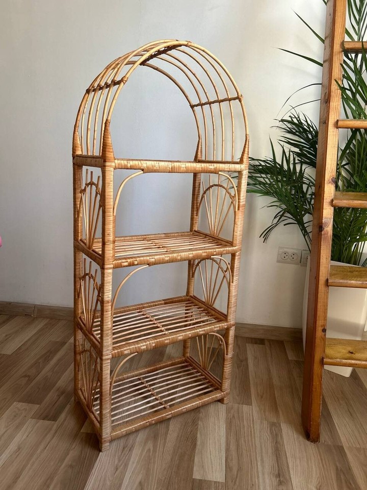 NEW arched wicker shelving unit rattan shelf arch bookcase boho storage ...