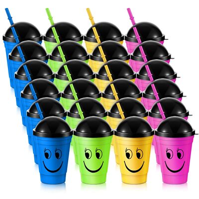 24 Pack Smile Face Sipper Cups with Lids and Straws for Kids 12 oz ...