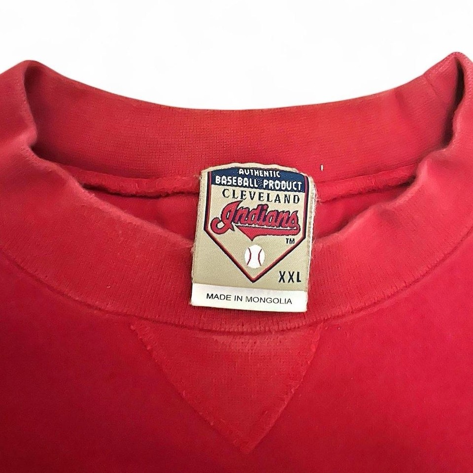 VTG 90s Cleveland Indians Chief Wahoo Embroidered Red Crewneck ...