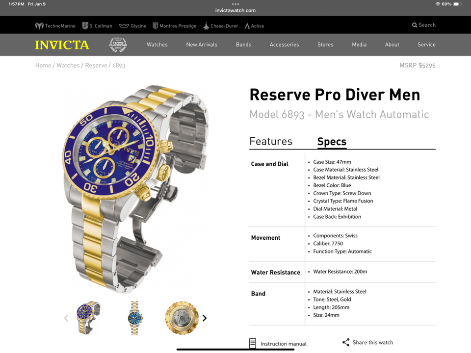 INVICTA 6893 PRO DIVER 47MM AUTOMATIC 7750 CHRONOGRAPH WATCH | eBay