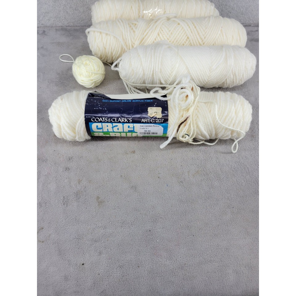 Coats & Clark Vintage Craft & Rug Yarn 1 White Orlon Acrylic 4 Skeins ...
