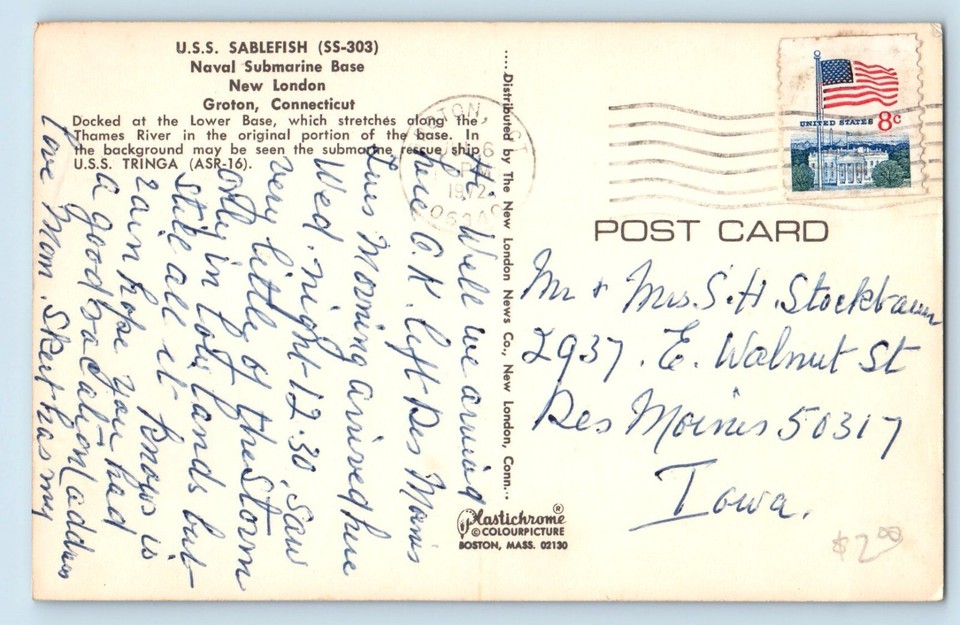 New London Groton Connecticut Postcard USS Sablefish SS 303 Naval ...