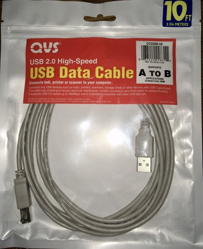 10’ USB 2.0 High-Speed USB Data Cable 480 Mbps, M/M Connectors ...