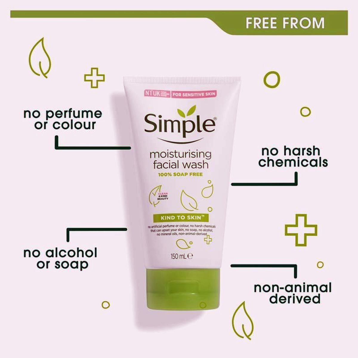 SIMPLE FACIAL MOIST WASH 150ML KIND TO SKIN MOISTURISING FOAM FOAMING ...