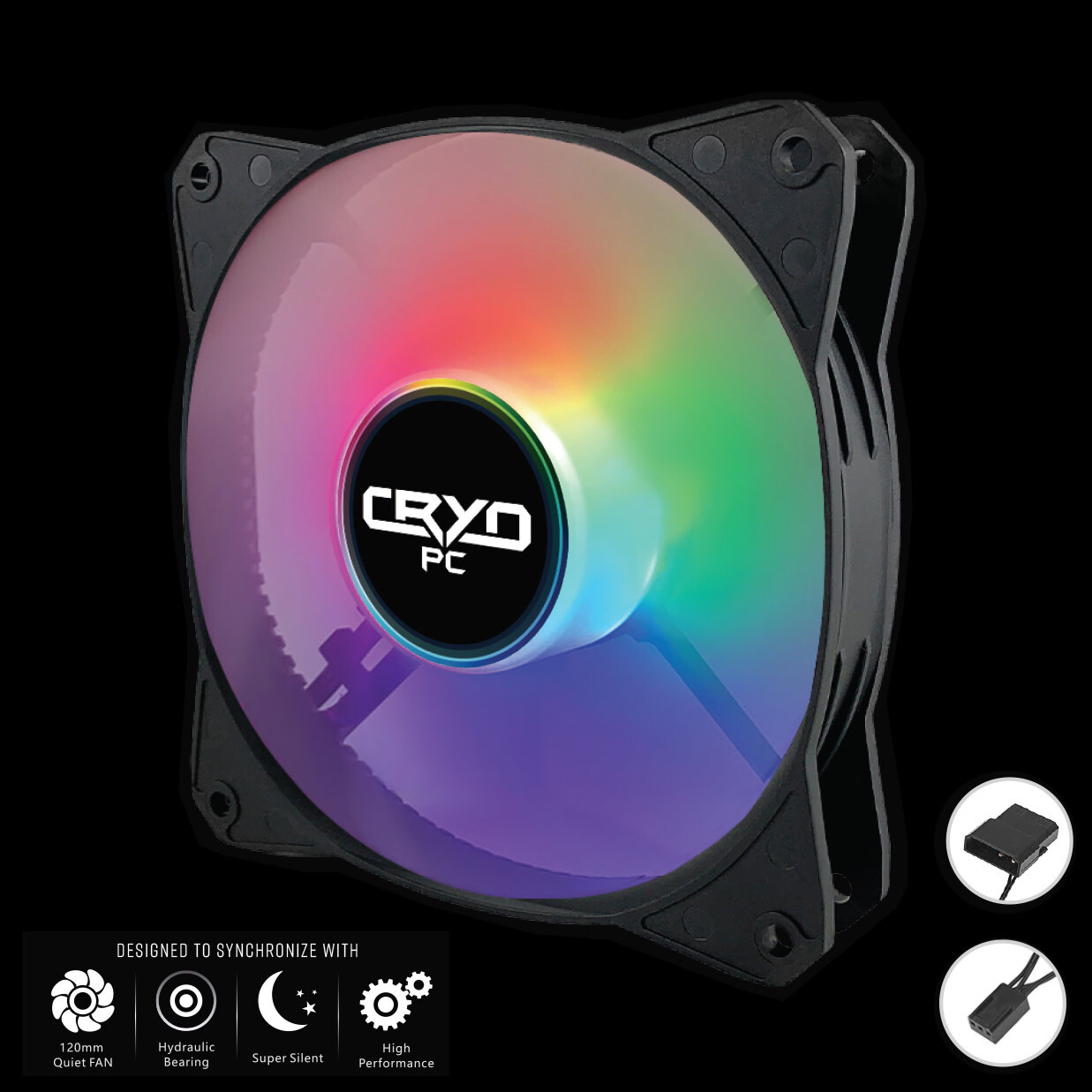 120mm Computer Case Fan Rainbow LED, 3pin + Molex, PC Cooling, RGB ...