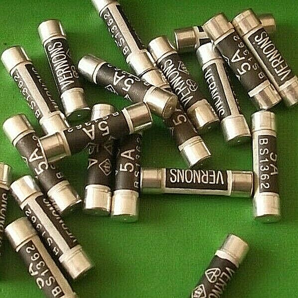 5 Amp Mains Fuse Plug Top Fuses 5A Household Ceramic BS1362 Fuse 1" x ...