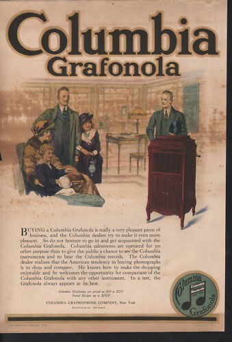 1918 COLUMBIA GRAPHOPHONE GRAFONOLA PHONOGRAPH RECORD PLAYER MUSIC AD ...