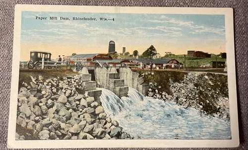 Rhinelander WI Paper Mill Dam Printed White Border Postcard Wisconsin ...