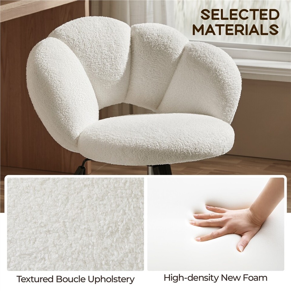 Boucle Desk Chair Cloud-shaped Vanity Chair Adjustable Swivel Home ...