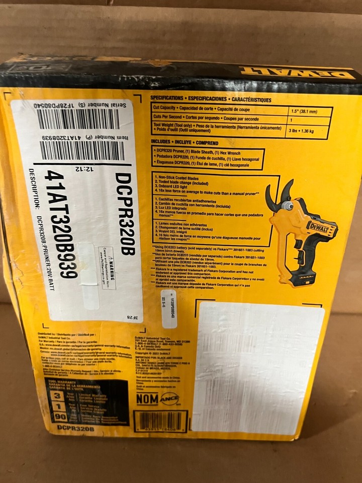 DeWalt DCPR320B 20V MAX Li-Ion 1-1/2" Pruner (Tool Only) New ...