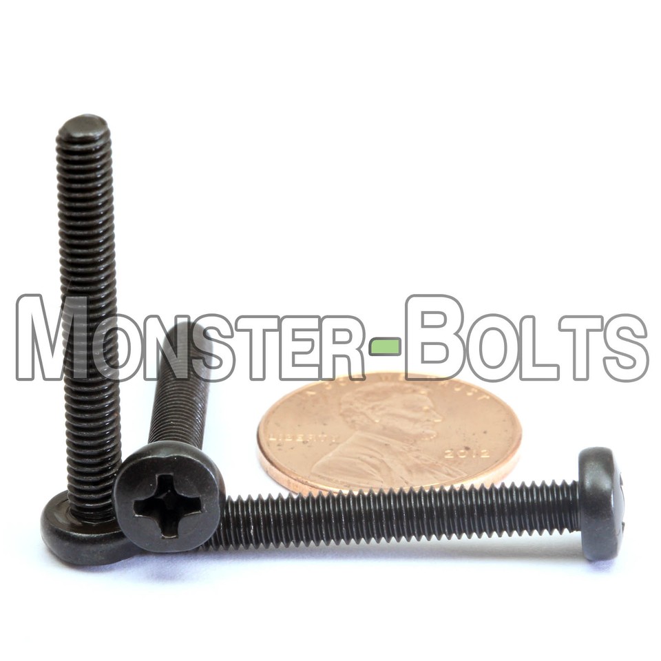 M4 / 4mm Phillips Pan Head Machine Screws, Steel, Black Oxide, DIN ...