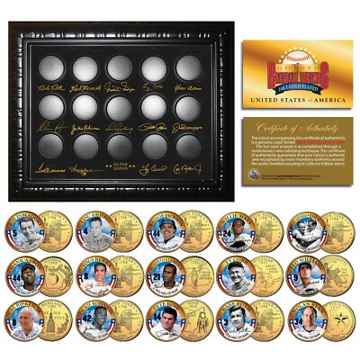 GOLDEN BASEBALL LEGENDS 24K Gold Plated State U.S. Quarters 15-Coin ...