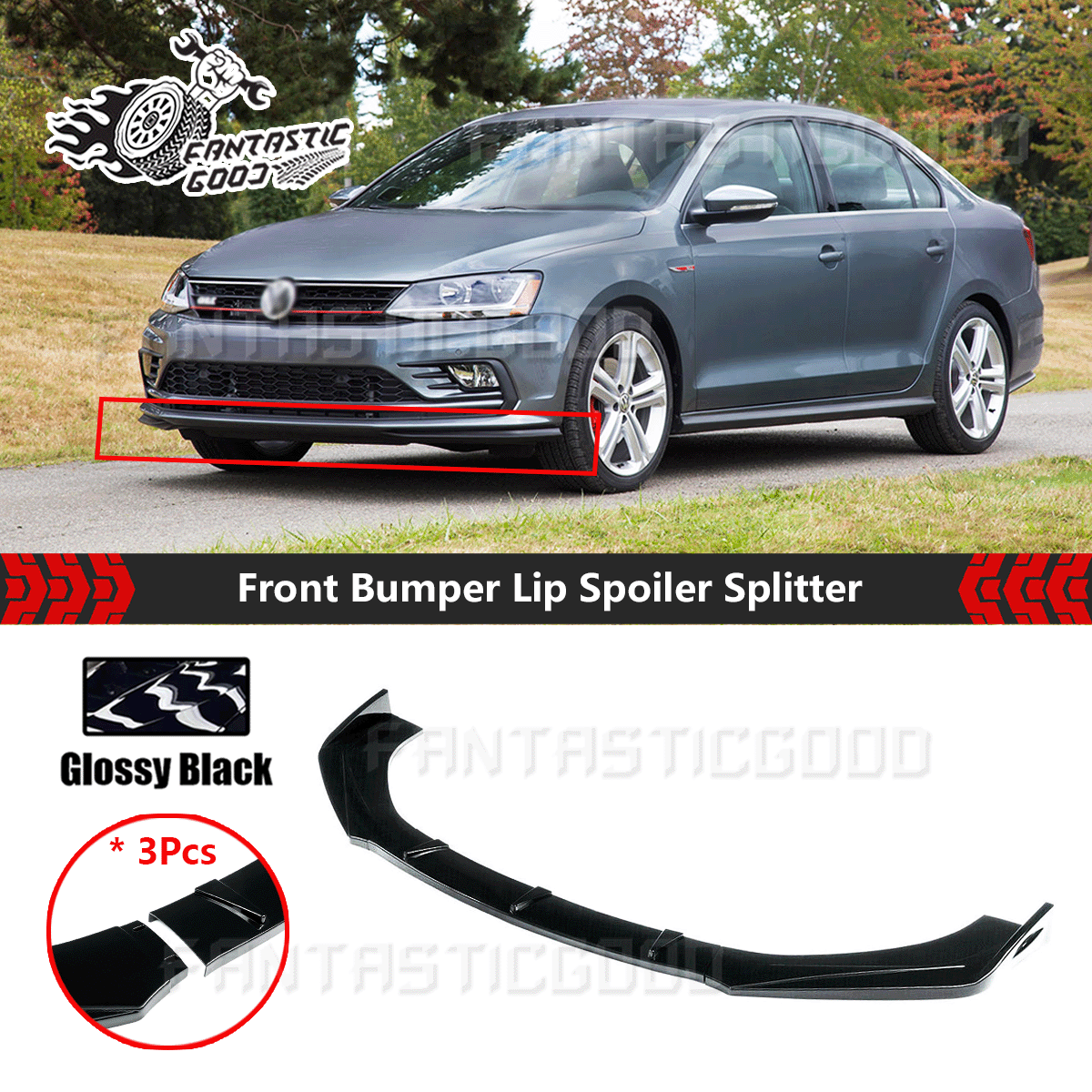For VW Jetta GLI 2014-18 JDM Glossy Black Front Bumper Lip Spoiler ...