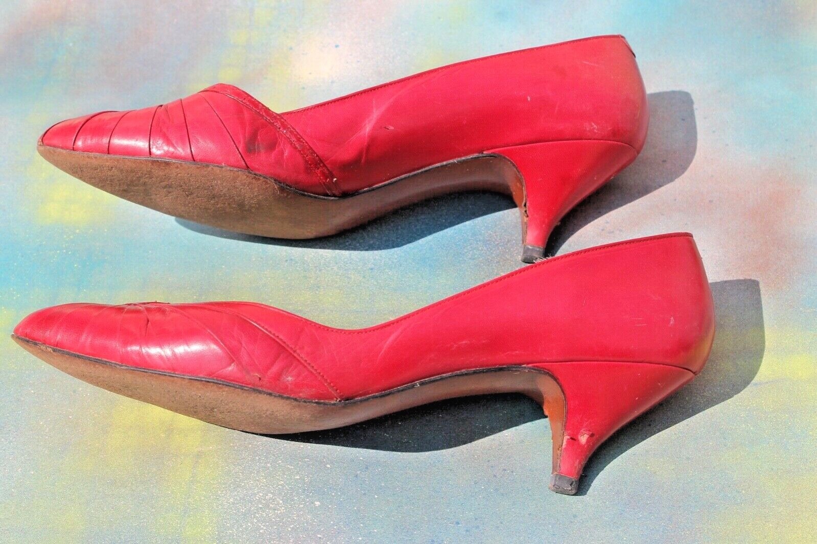 Evan Picone Red Leather Low Heel Pumps Snakeskin Acce… - Gem