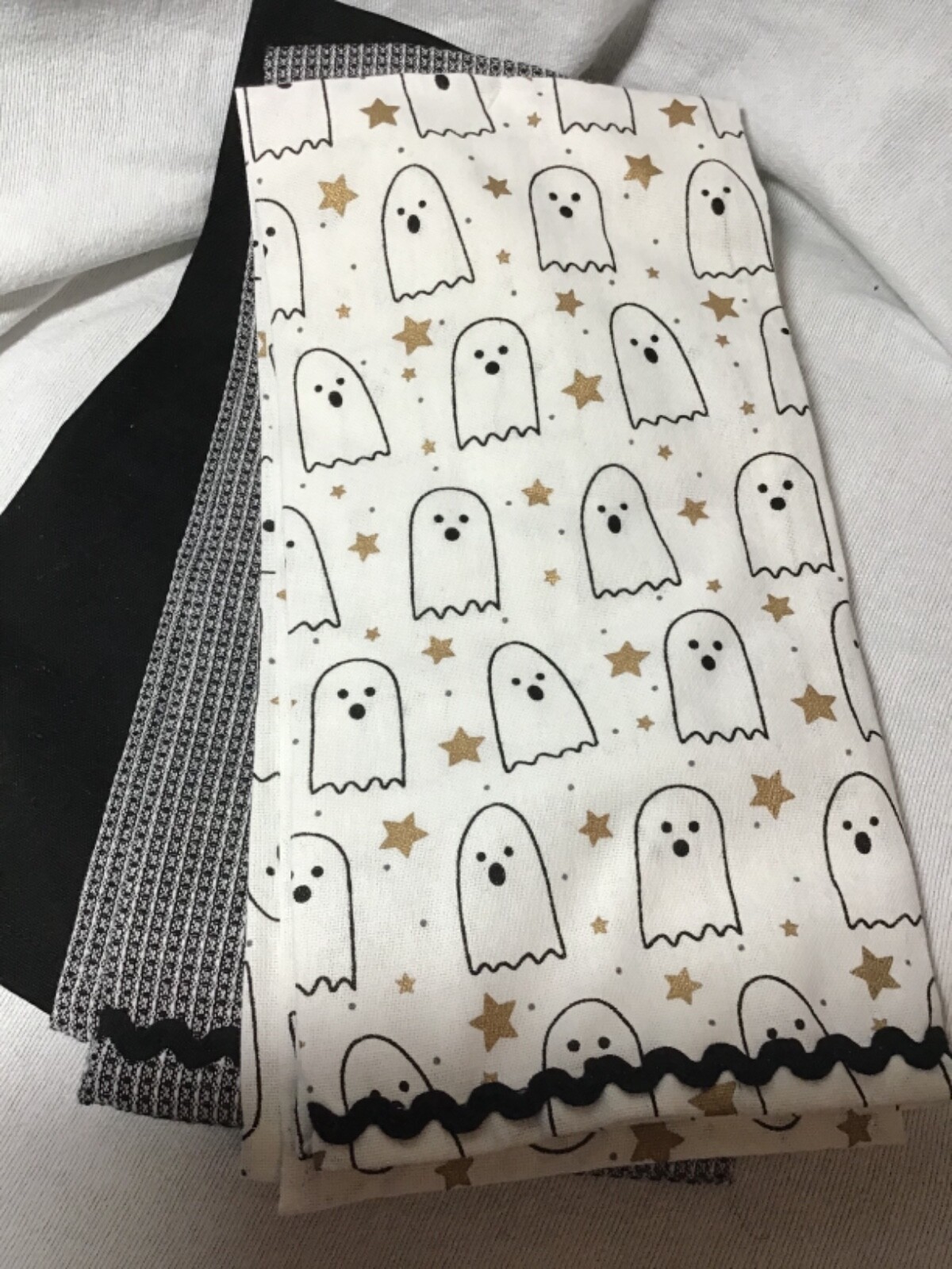 MAX STUDIO HOME KITCHEN TOWELS (3 ) GHOSTS BLACK WHITE 20 X 28 100% ...