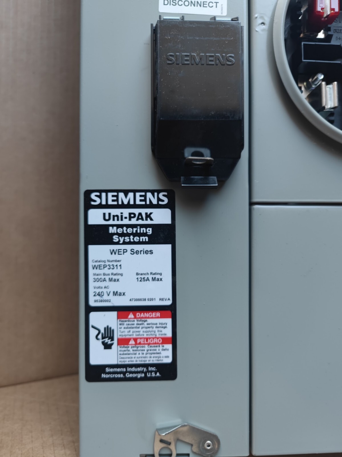 SIEMENS WEP3311 300A 3-Gang 125A Ring Type Meter Socket UNIPAK NEMA 3R ...