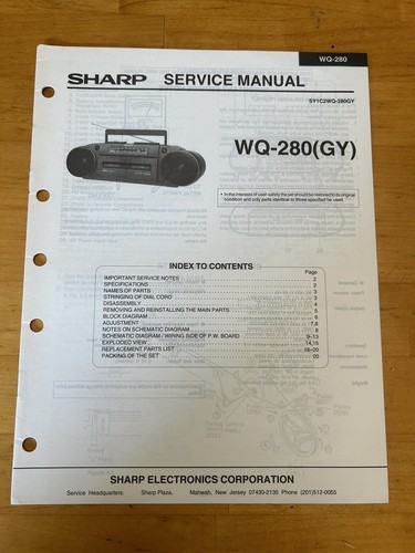 Sharp WQ-280 Cassette Tape Deck Boombox Service Manual Vintage OEM Diagrams | eBay