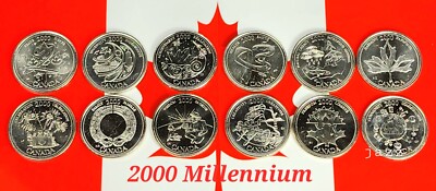 Complete SET 2000 Canadian 25 cent Millennium 12 Coin Jan.-Dec ...