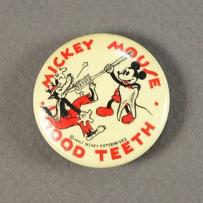 Walt Disney Mickey Mouse Good Teeth Vintage Advertising Pinback Button ...