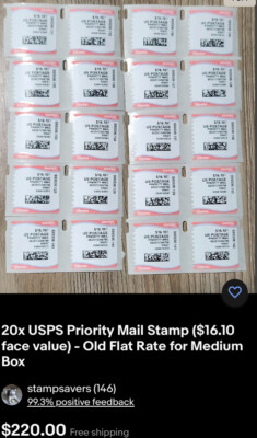 20xUSPS Priority flat rate medium Stamp ($17.16 not $16.10 value) that ...