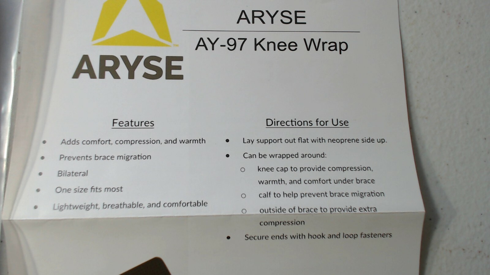 ARYSE AY-97 Universal Knee Wrap L2397 NEW IN PACKAGE | eBay