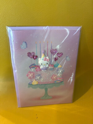 Papyrus Hello Kitty Happy Birthday Pink Glitter Birthday Cake Hearts ...