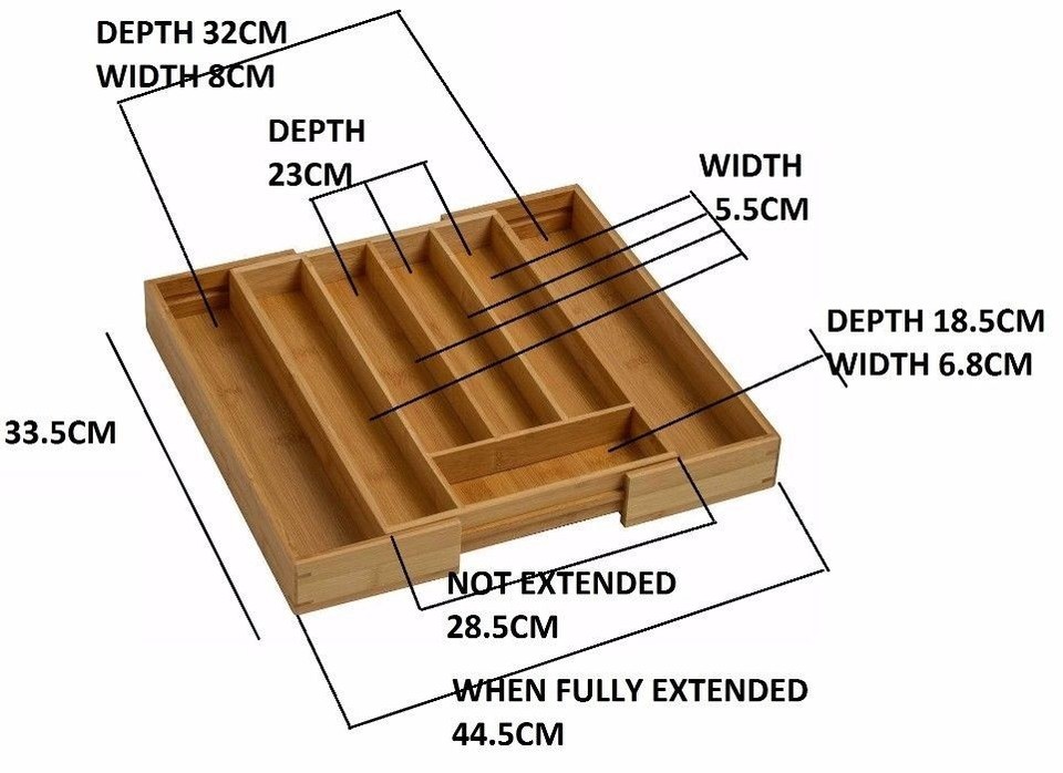 Wooden Bamboo Expandable Extending Cutlery Drawer Organiser Storage ...