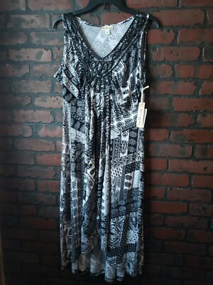 World Unity Black White Paisley Lace Trim Hi Low Midi Dress M | eBay