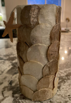 New Pier 1 Capiz Shell Candle w/Star Fish Decoration Sea Sand Color ...
