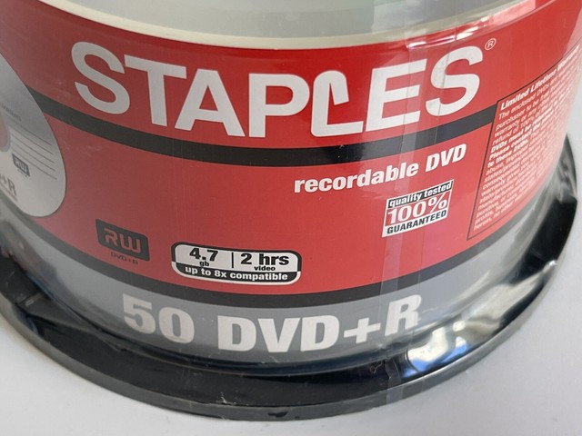 Staples DVD R Recordable Discs 8x Speed 120 Mins 4.7 GB 50 Disc Spindle ...