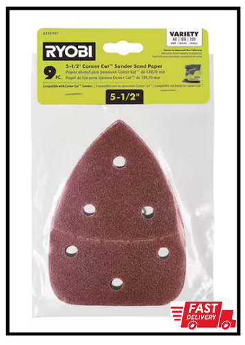 RYOBI 9-Piece 5-1/2 in. Corner Cat Sand Paper Assortment - 60 120 & 220 ...