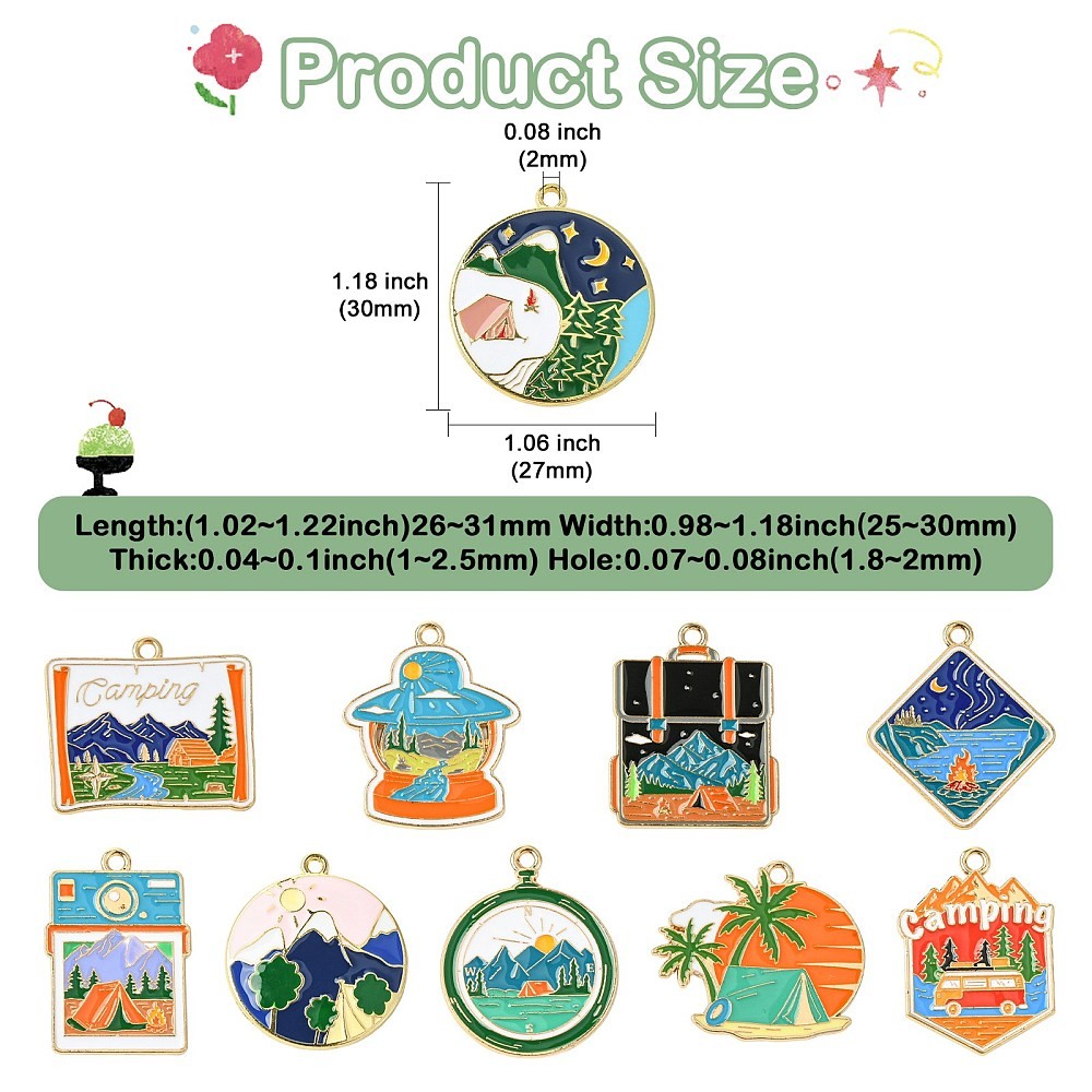 20pcs Enamel Travel Pendants Alloy Outdoor Camping Theme Charms for DIY ...