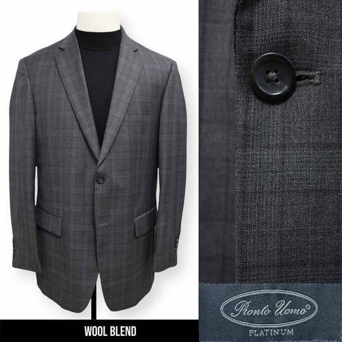 PRONTO UOMO PLATINUM mens gray plaid WOOL sport coat suit jacket blazer ...