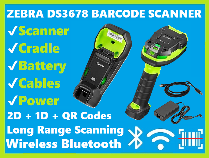 Zebra DS3678-ER3U4212SVW Wireless Bluetooth Long Range 2D/1D Barcode ...