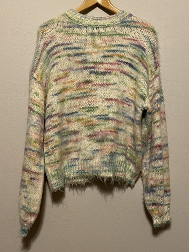 Vylette Sweater Womens Large Multicolor Rainbow Striped Fuzzy Knit ...