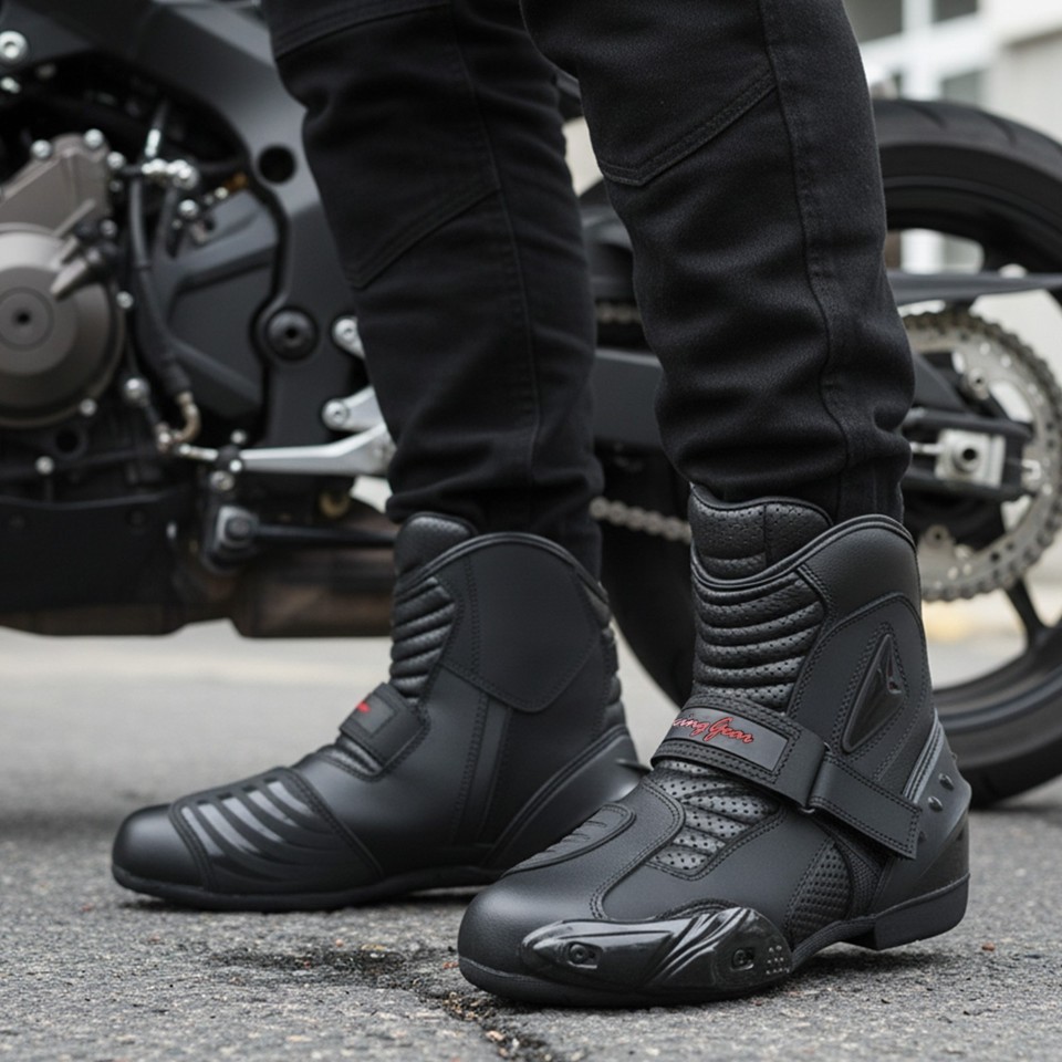 RIDERACT Mens Waterproof Motorcycle Boots Leather Motorbike Riding ...