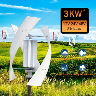 3KW Wind Turbine Generator 3 Blades 12/24/48V High Efficiency Low Noise ...