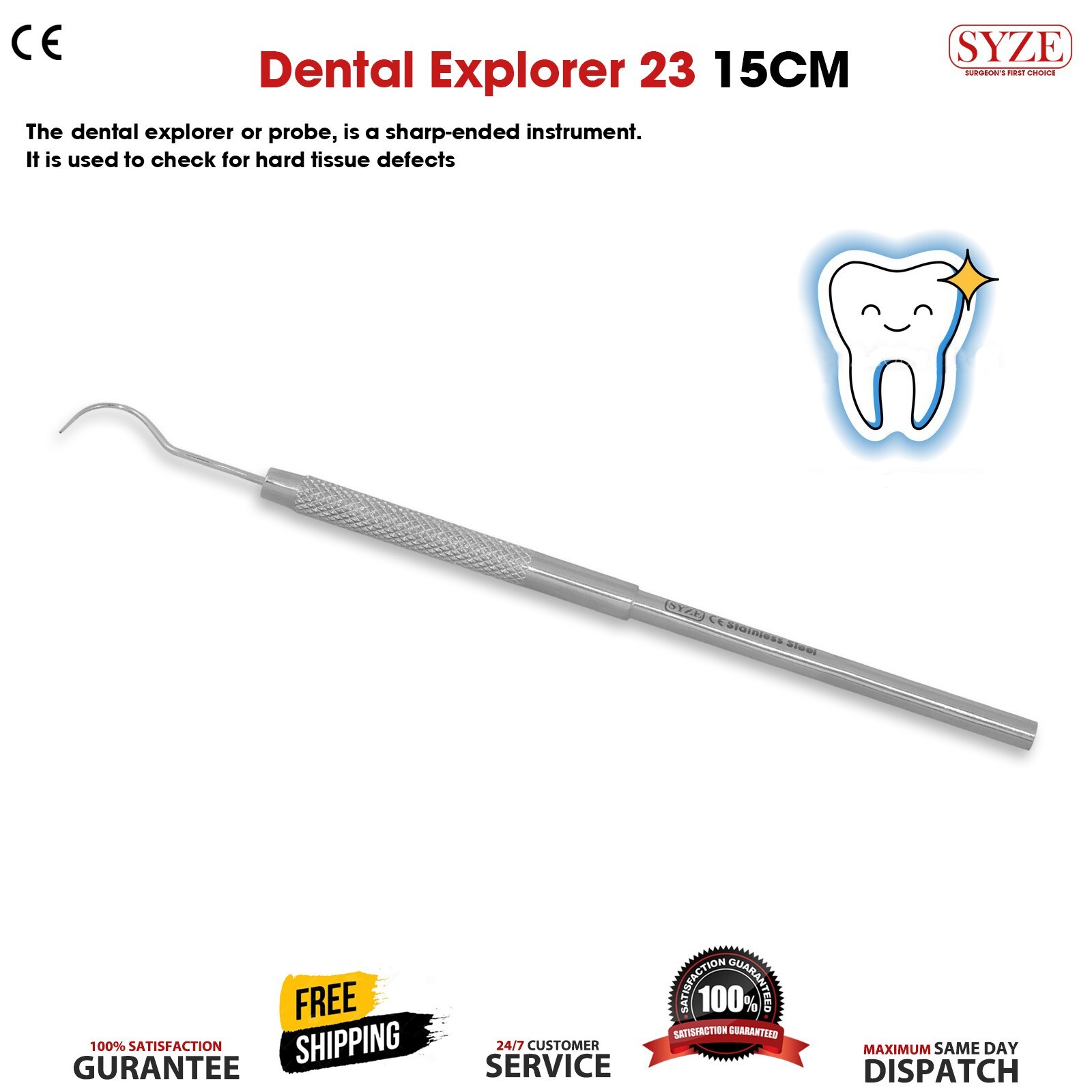 Dental Explorer and Sickle Probe 23 Single Ended Hook Dentists ...
