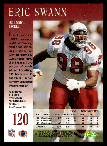 1994 Pro Line Live Eric Swann #120 Arizona Cardinals NFL Football | eBay