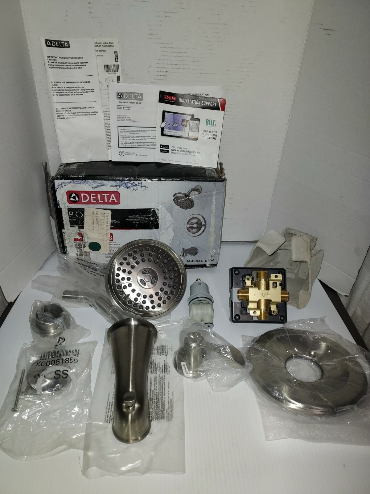 Delta PORTER 1 Handle Tub & Shower Faucet 3 Spray Brushed Nickel ...
