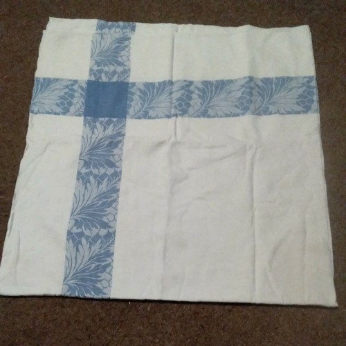 Vintage 1940's White Cotton Damask Tablecloth 49" x 51. 5" with blue ...